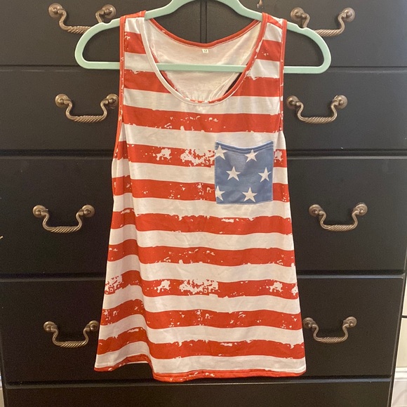 Tops | Red White And Blue Tank With Bow On Back | Poshmark